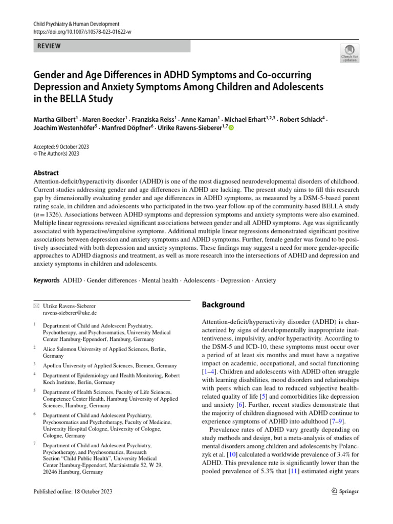 Gender and Age Differences in ADHD Symptoms and Co Occurring | PDF | Attention Deficit ...