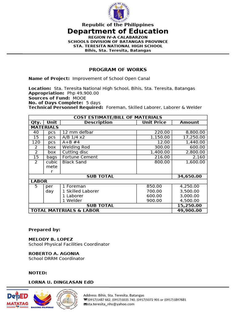 BRIGADDA SEF Repainting of Grade 7 and 10 and Comfort Rooms | PDF | Materials | Secondary Sector ...