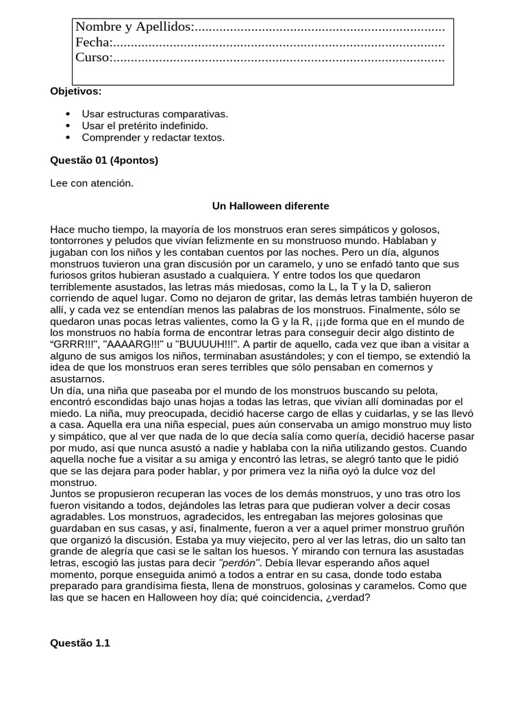 Cuento de Halloween y Comparaciones en Español | PDF | Víspera de Todos ...