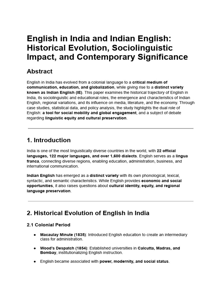 Evolution of Indian English in India | PDF | English Language | Linguistics