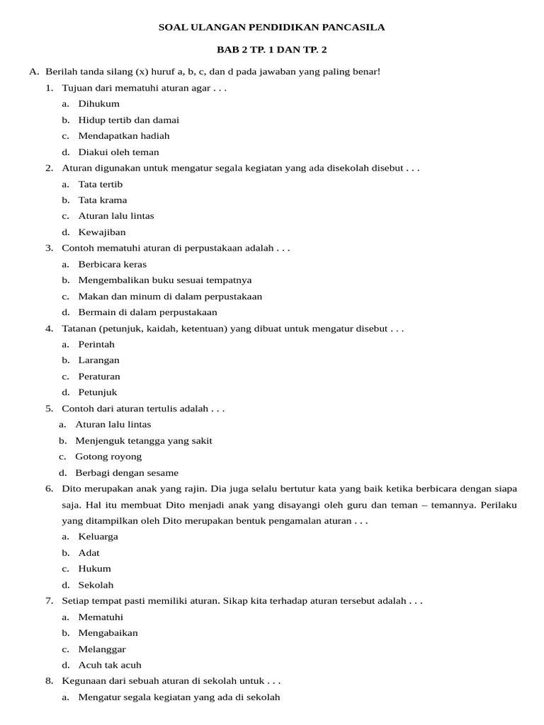 Soal Ulangan PP Bab 2 Tp.1 & Tp.2 | PDF