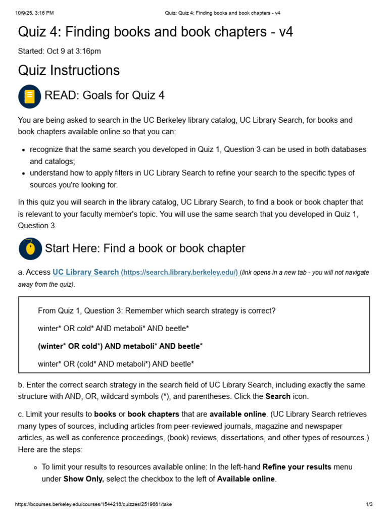 UC Library Search Quiz: Books & Chapters | PDF | Libraries