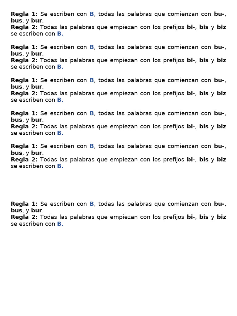 Reglas de escritura con B en español | PDF