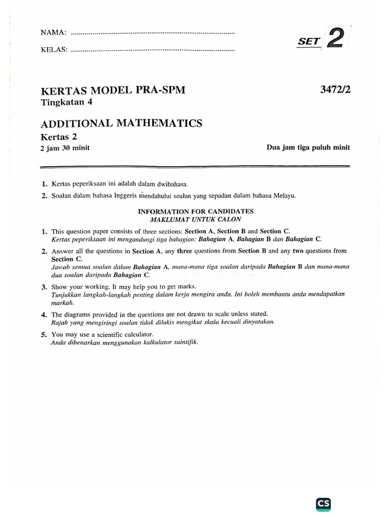Add Maths F4 - Set 2 Paper 2 | PDF