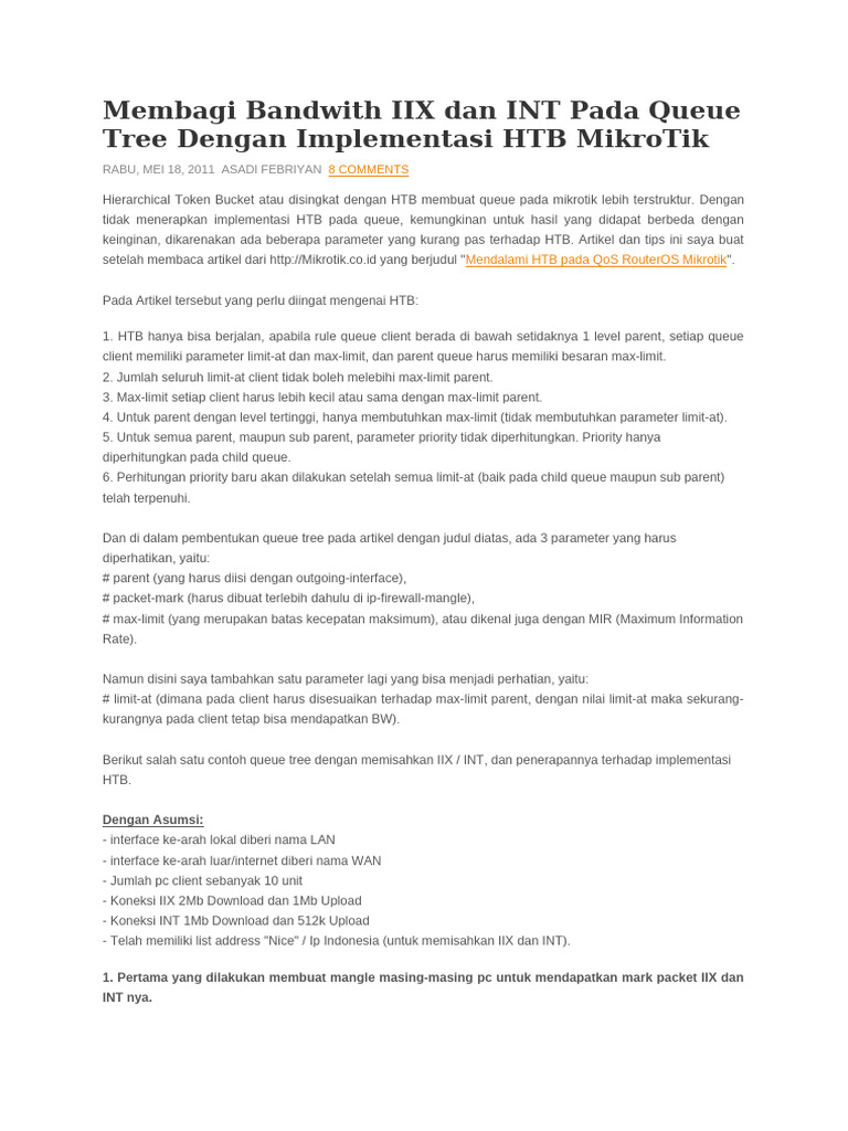 Membagi Bandwith IIX Dan INT Pada Queue Tree Dengan Implementasi HTB ...