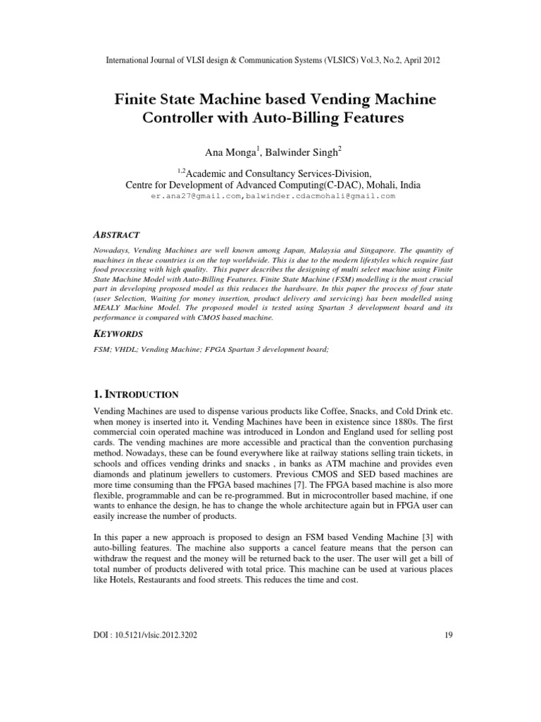 Finite State Machine Based Vending Machine Controller With Auto Billing