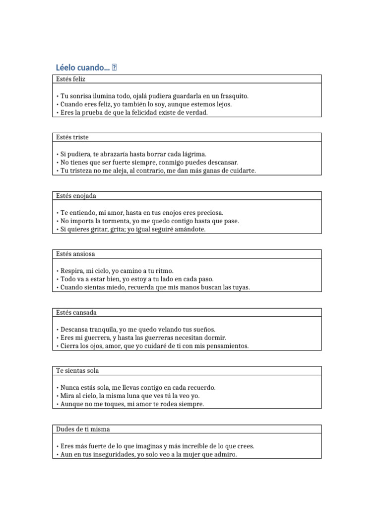 Mensajes para cada emoción | PDF