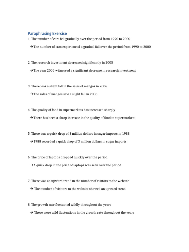 Paraphrasing Exercise | PDF