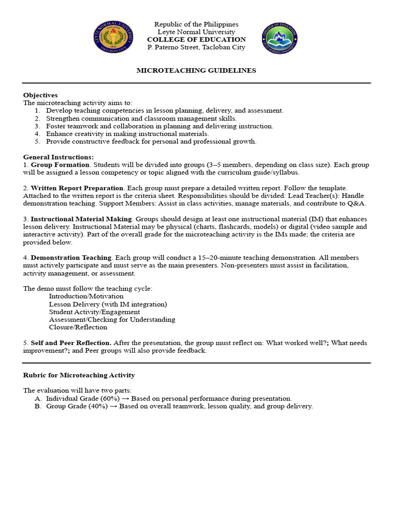 Microteaching Guidelines | PDF | Learning | Behavior Modification