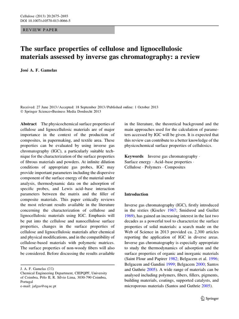 Cellulose Surface Properties via IGC Review | PDF | Chromatography ...