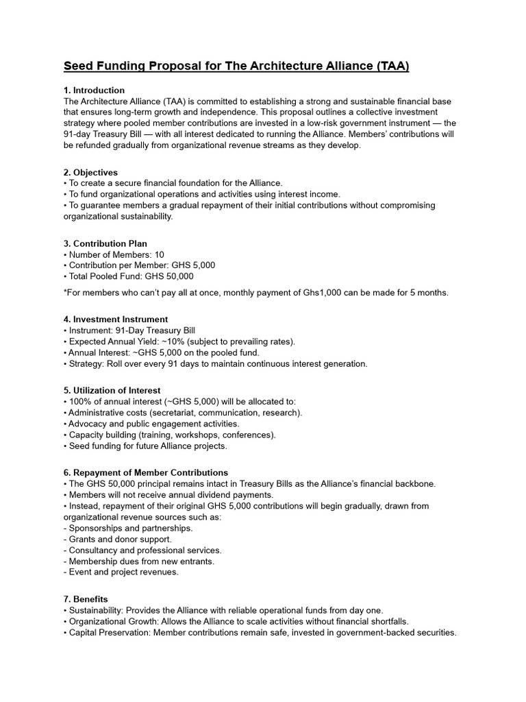 Seed Funding Proposal For The Architecture Alliance | PDF | Interest ...