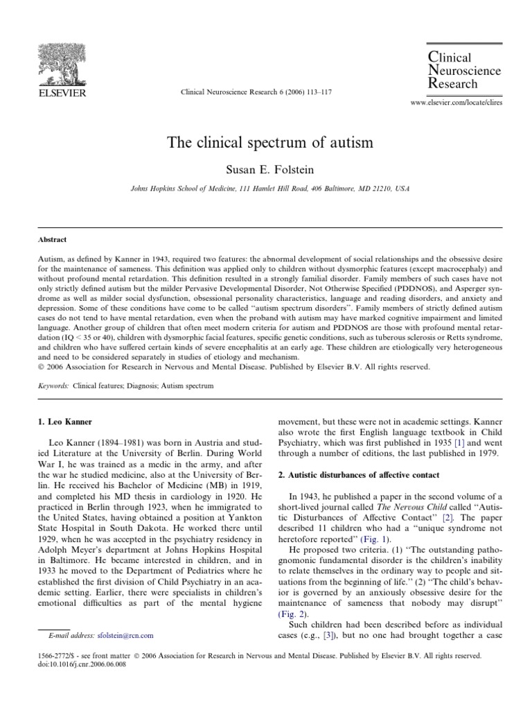 Kanner Autism Pdf Autism Asperger Syndrome