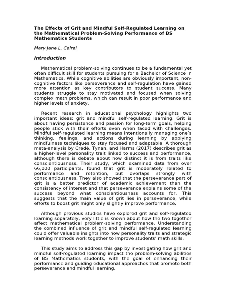 The Effects of Grit and Mindful Self | PDF | Grit (Personality Trait) | Psychological Resilience