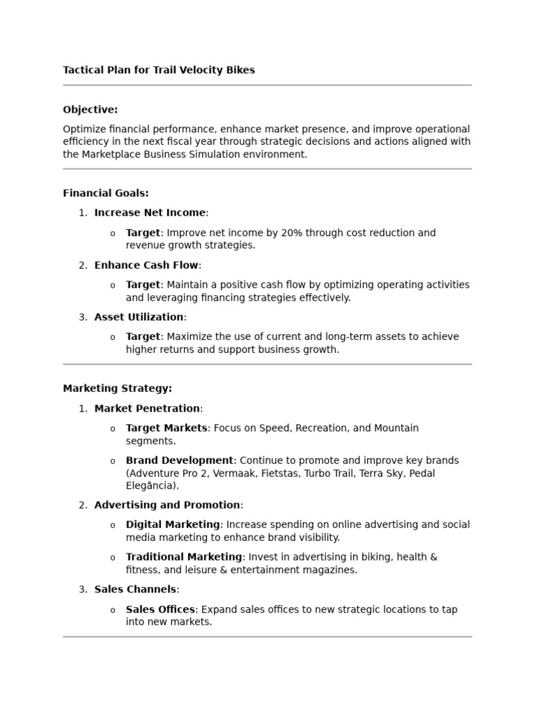 Tactical Plan for Trail Velocity Bikes | PDF | Marketing | Income