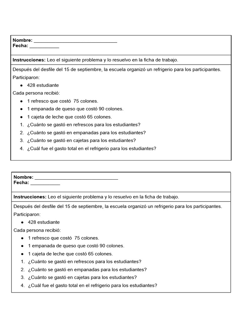 Gasto en refrigerio escolar 15 de septiembre | PDF