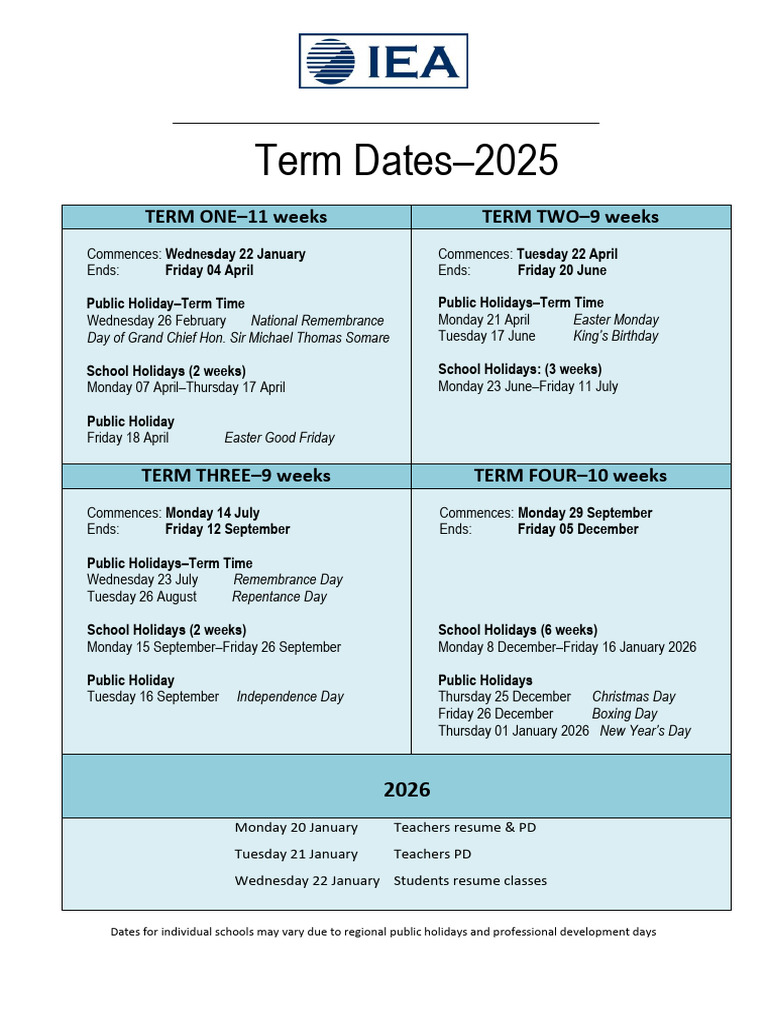 PNG School Term Dates 2025 | PDF