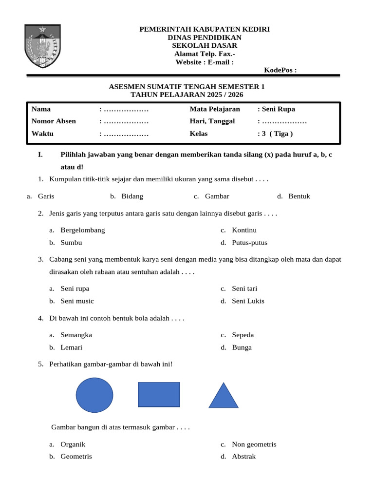 Soal Seni Rupa Tengah Semester Kelas 3 Fiks | PDF