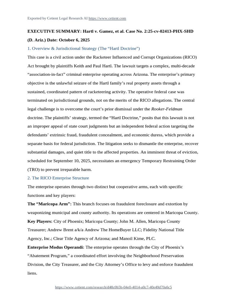 Hartl v. Gamez: RICO Case Overview | PDF | Legal Remedy | Lawsuit