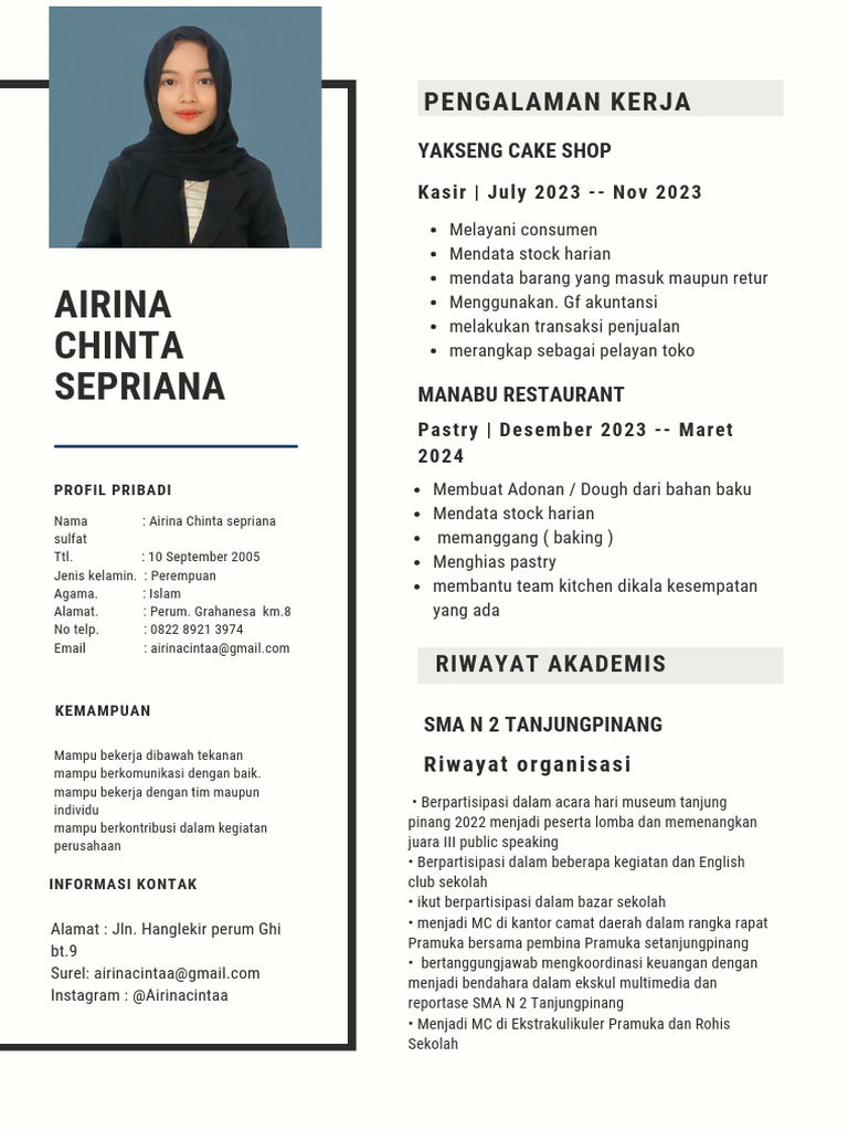 Airina Chinta Sepriana: Pengalaman Kerja | PDF