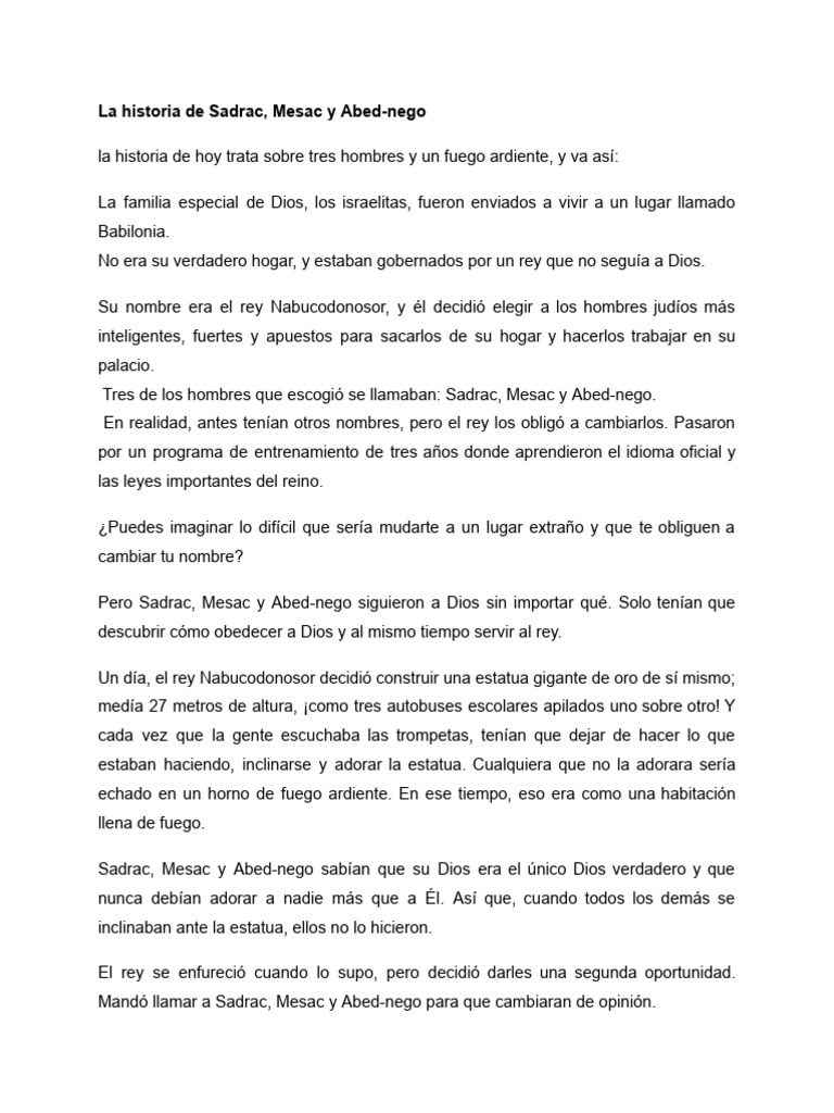 La Historia de Sadrac, Mesac y Abed-Nego 2 | PDF | Sadrac, Mesac y ...
