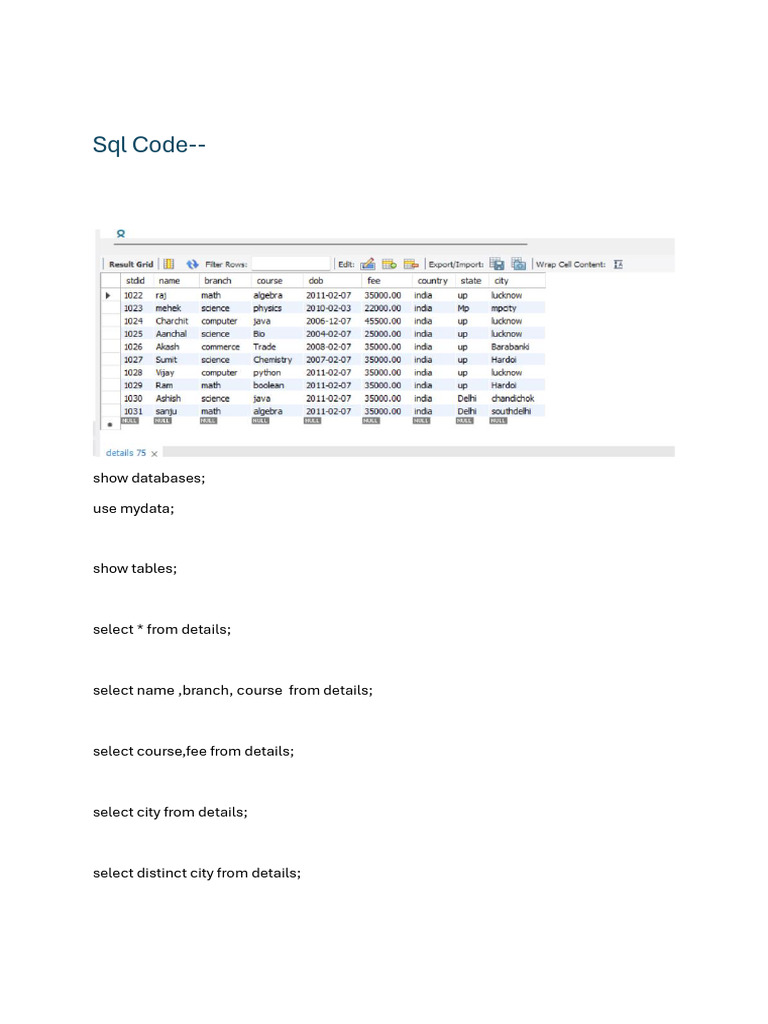 SQL Queries for Practice | PDF | Data Management | Databases