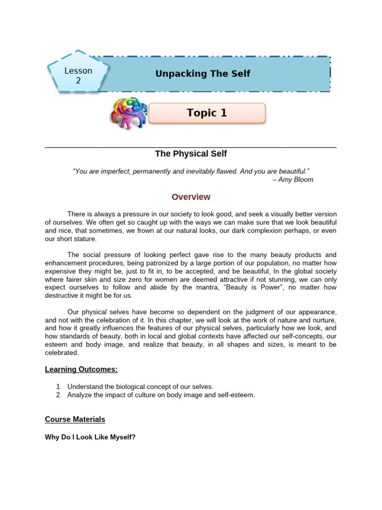 Lesson 2 Topic 1 GROUP 3 Physical Self | PDF | Body Image | Self Esteem