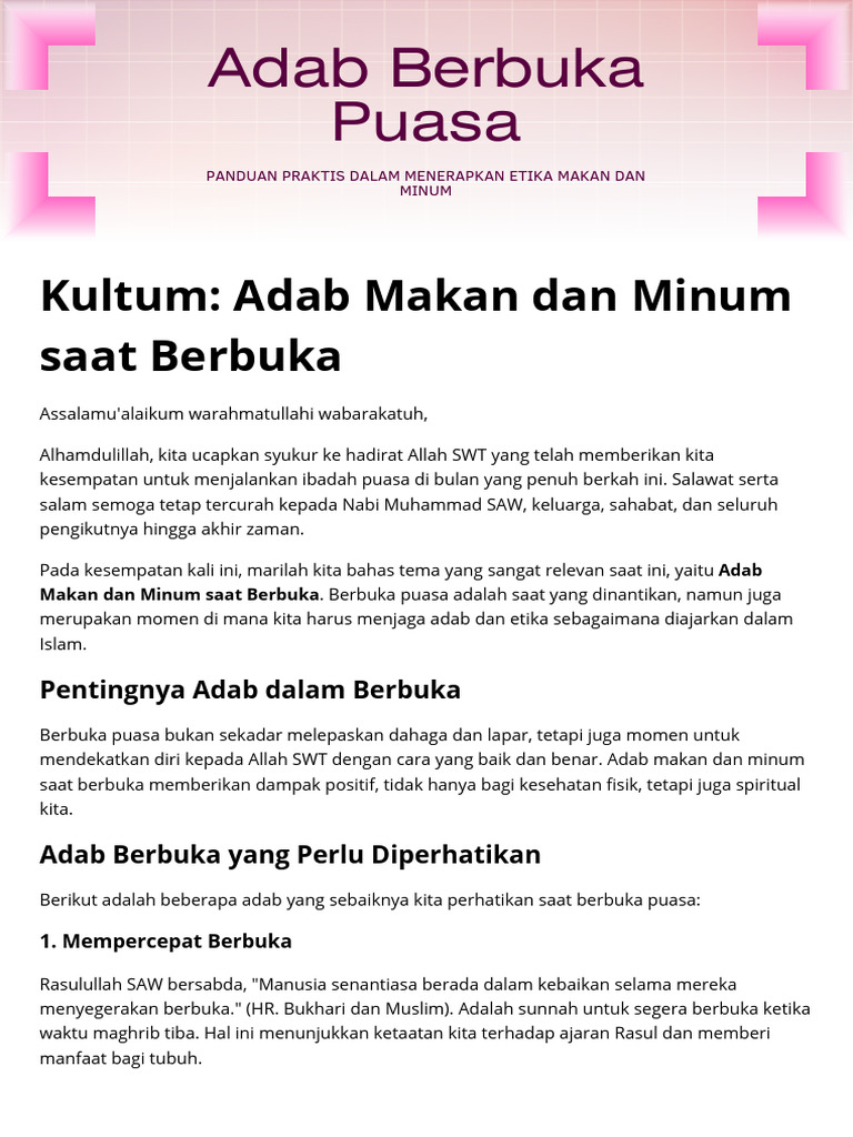 Kultum Adab Makan Dan Minum Saat Berbuka | PDF