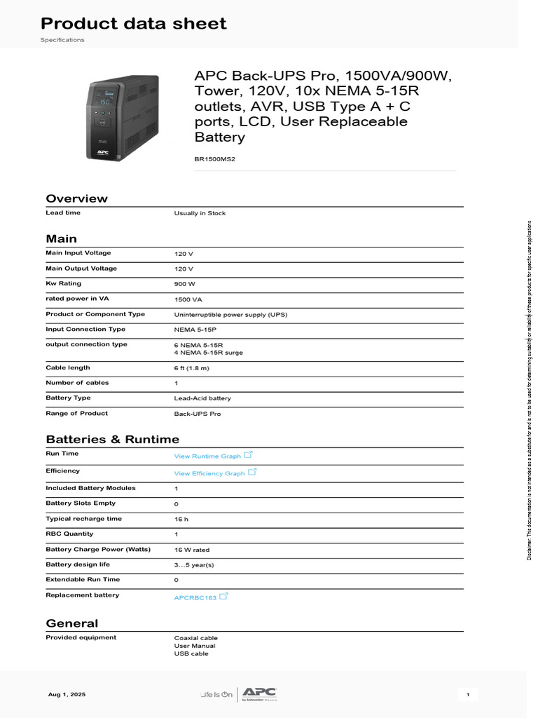 Apc Apc Backups Pro Br1500ms2 | PDF | Computer Engineering | Electricity