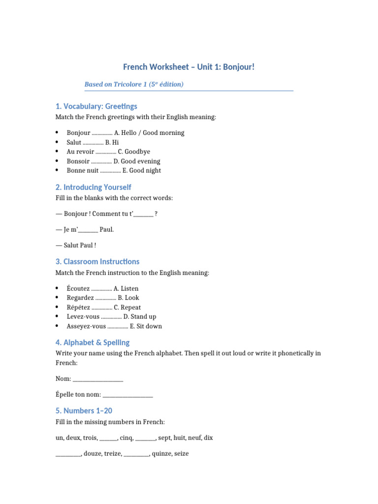 French Greetings and Introductions Worksheet | PDF