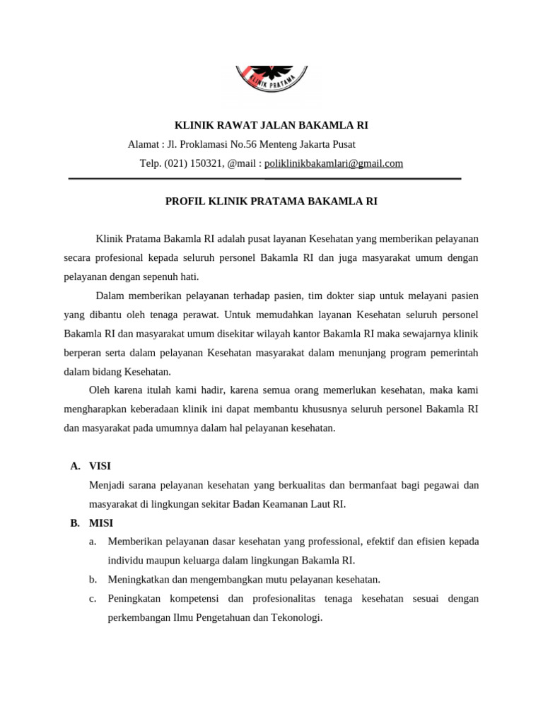 Klinik Pratama Bakamla RI: Layanan Kesehatan Profesional | PDF