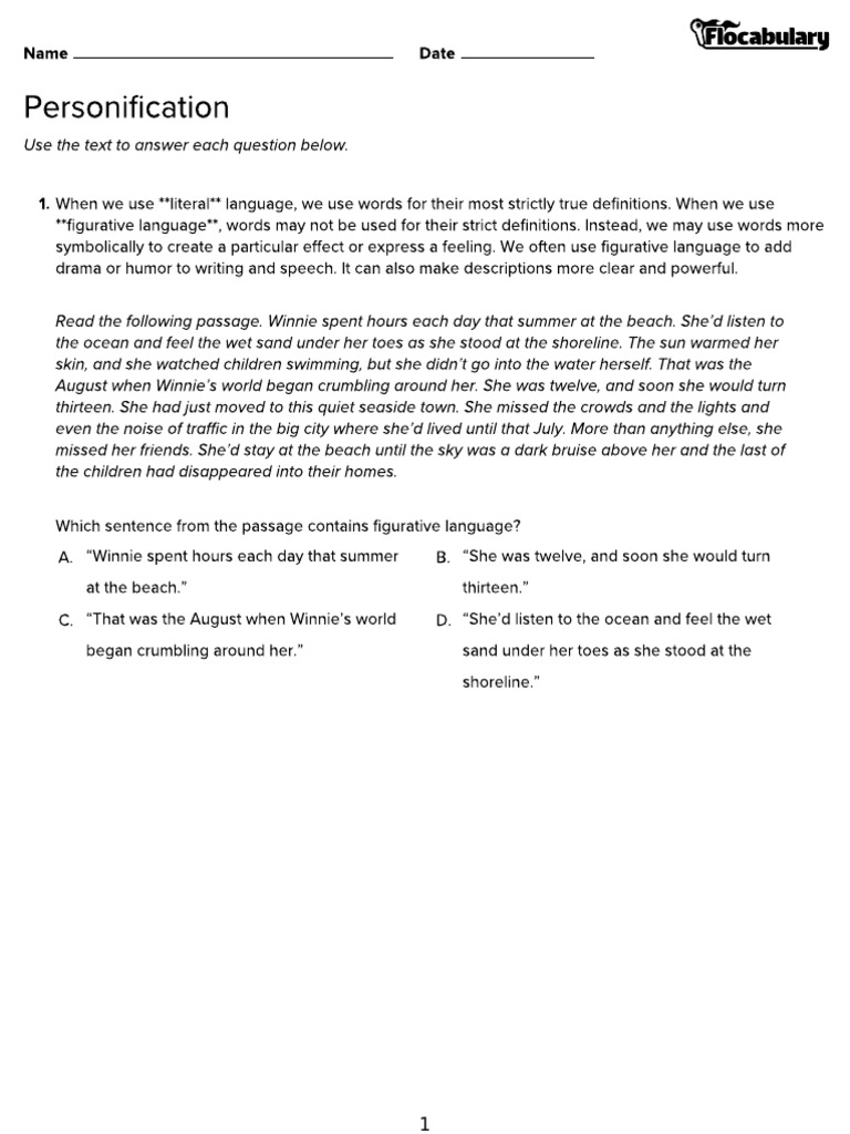 Personification v2 Read and Respond | PDF