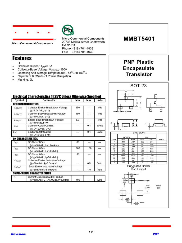 Microcommercialco Mmbt5401tp Datasheets 3434 | PDF | Bipolar Junction Transistor | Computer ...