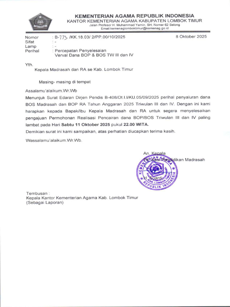 Surat Percepatan Pencairan BOS Dan BOP1 | PDF