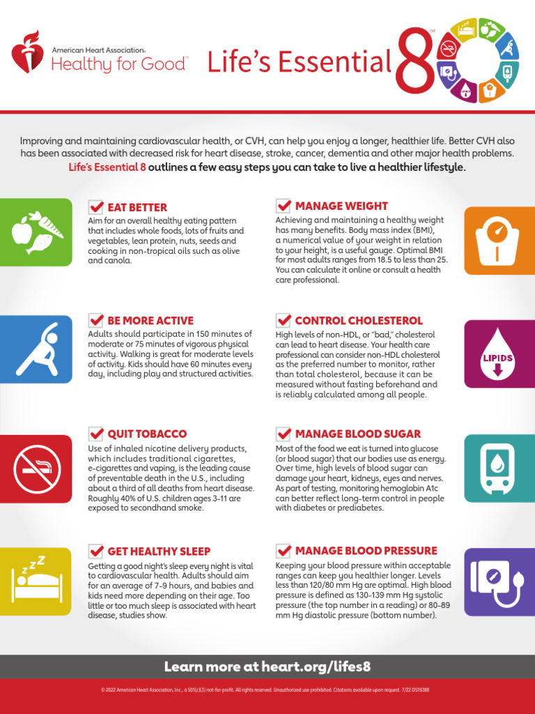 Life's Essential 8 for Heart Health | PDF | Cardiovascular Diseases ...