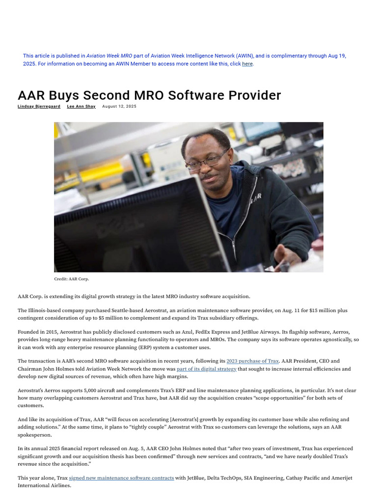 AAR Acquires Aerostrat for MRO Software Expansion | PDF | Enterprise ...