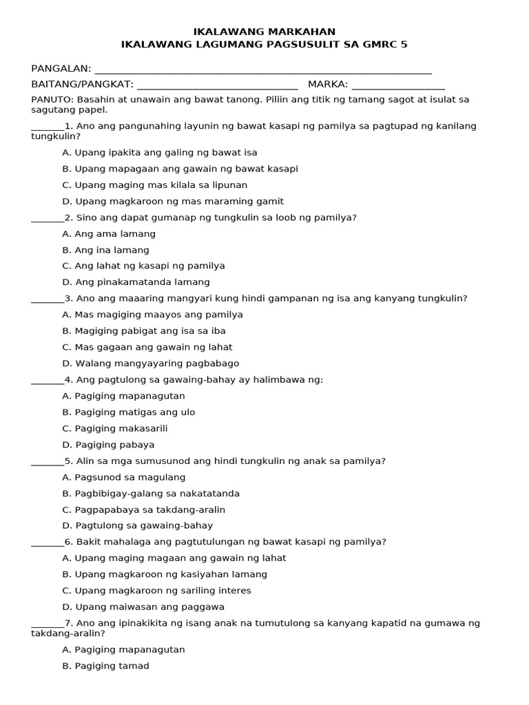 2ND Summative Test in GMRC 5-Q2 | PDF