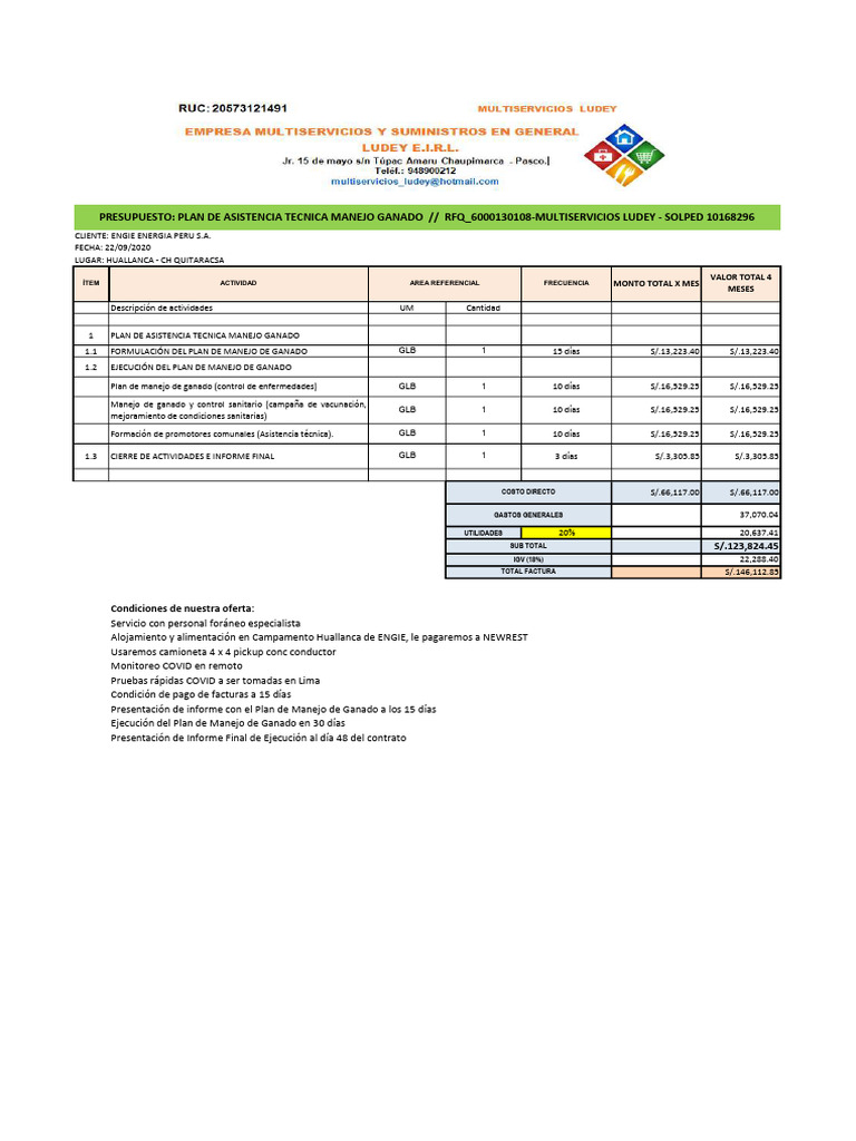 RFQ - 6000130108-Multiservicios Ludey - Solped 10168296 | PDF