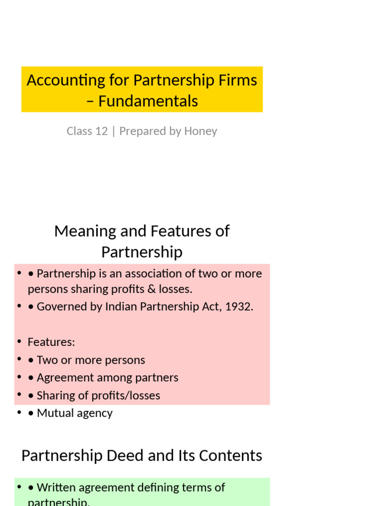 Partnership Accounting Basics for Class 12 | PDF | Partnership | Interest