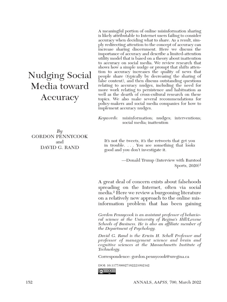 0 Nudging - Social - Media - Toward - Accuracy | PDF | Experiment ...