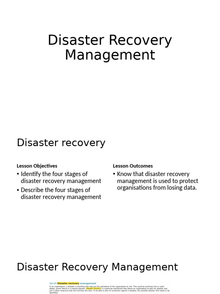 Disaster Recovery | PDF