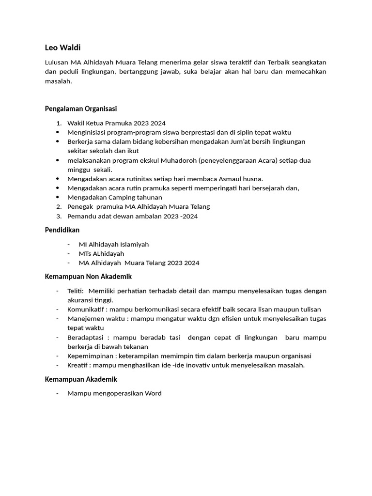 Leo Waldi: Siswa Terbaik dan Aktif | PDF