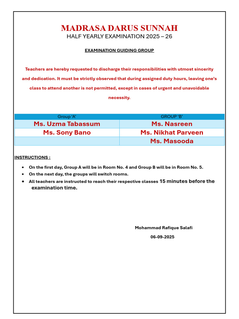 Madrasa Darus Sunnah Exam Guidelines 2025 | PDF
