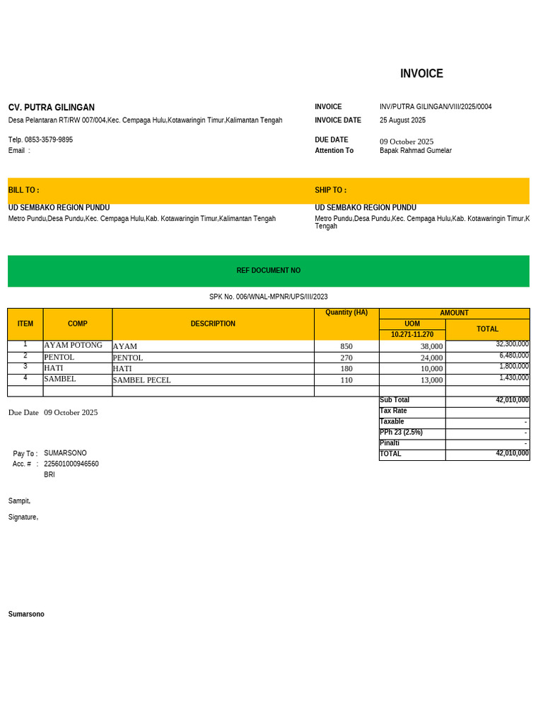 011.Invoice Putra Gilingan (2) | PDF | Business Documents | Accounting