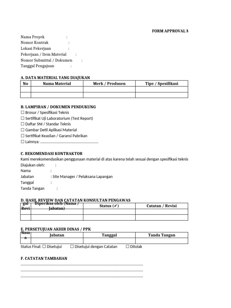 Formulir Persetujuan Material Proyek | PDF