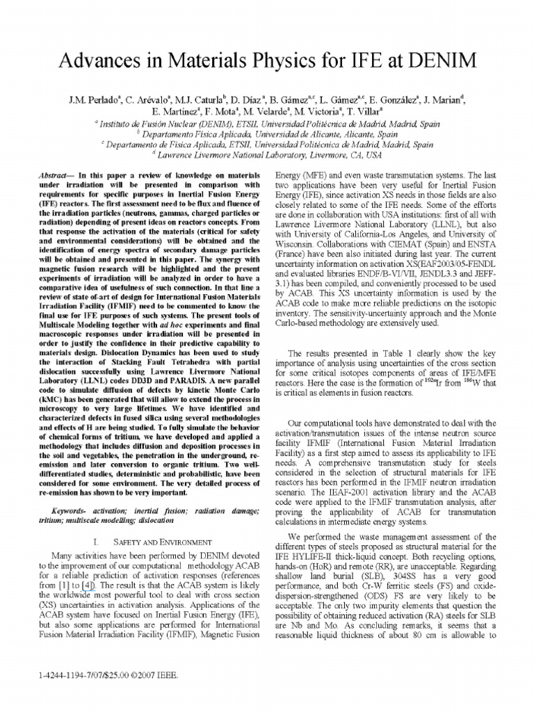 Materials Physics Advances for IFE | PDF | Fusion Power | Nuclear Fusion