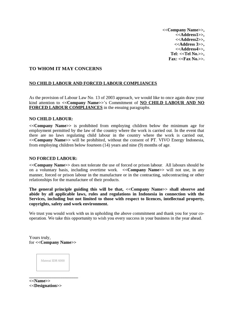 No Child Labour & Forced Labour Policy | PDF