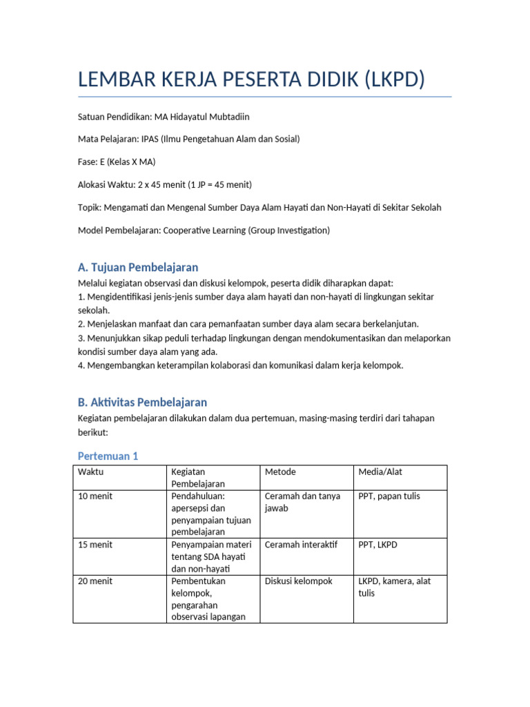 LKPD SDA Hayati NonHayati Kurikulum Merdeka | PDF
