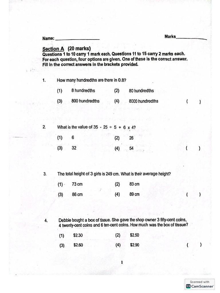 PSLE Maths Practice 1 | PDF