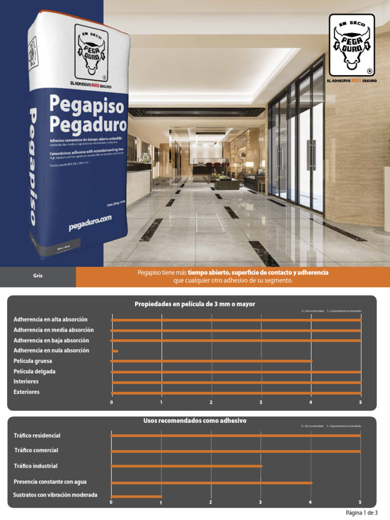 Rendimiento y Aplicación de Pegapiso Pegaduro | PDF | Agua | Adhesión