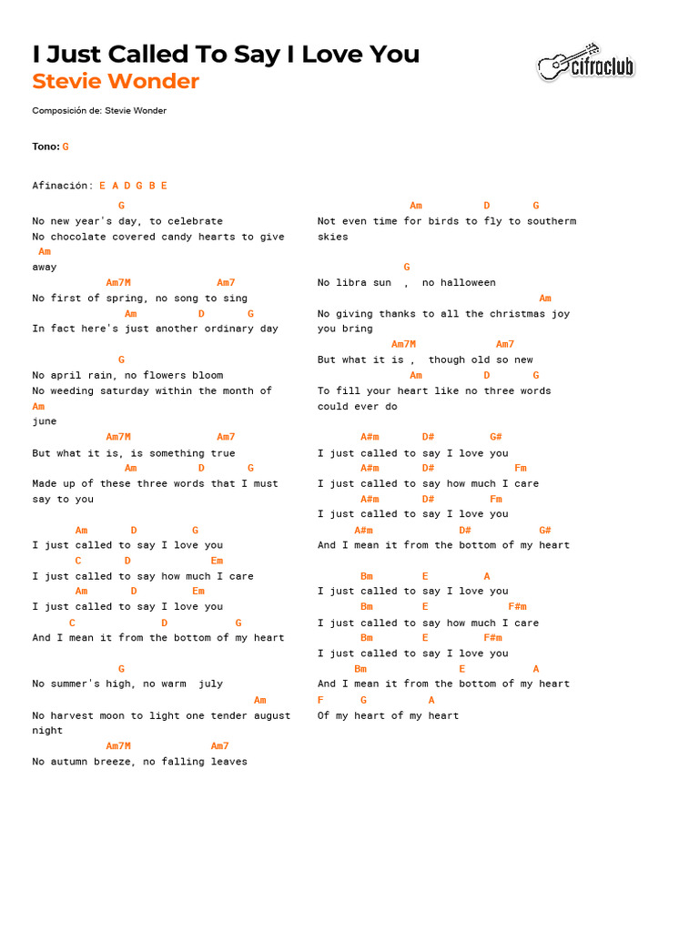 I Just Called to Say I Love You Chords | PDF